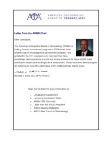 Letter from the AOBD Chair - American Osteopathic Board of Dermatology